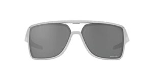 oakley men’s oo9147 castel rectangular sunglasses, x silver/prizm black, 63 mm