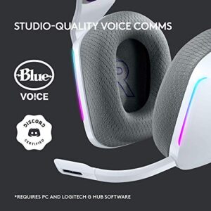 Logitech G733 LIGHTSPEED Wireless Gaming Headset with suspension headband, LIGHTSYNC RGB, Blue VO!CE mic technology and PRO-G audio drivers - White