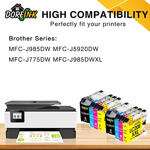 DOREINK LC20E Ink Cartridge Replacement for Brother LC20EXXL LC-20EXXL Work for Brother MFC-J985DW J5920DW J775DW J985DWXL Printer (2 Black, 2 Cyan, 2 Magenta, 2 Yellow, 8 Pack)