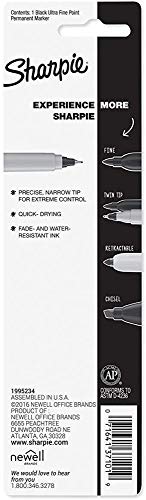 Sharpie 37101PP Black Ultra Fine Point Permanent Marker; Proudly Permanent Ink Marks On Paper, Plastic, Metal and Most Other Surfaces; Intensely Brilliant Colors Create Eye-popping