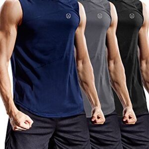 NELEUS 3 Pack Workout Athletic Gym Muscle Tank Top with Hoods,5036,Black,Grey,Navy Blue,US M,EU L