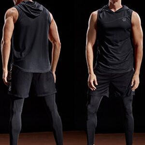 NELEUS 3 Pack Workout Athletic Gym Muscle Tank Top with Hoods,5036,Black,Grey,Navy Blue,US M,EU L