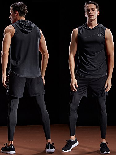 NELEUS 3 Pack Workout Athletic Gym Muscle Tank Top with Hoods,5036,Black,Grey,Navy Blue,US M,EU L