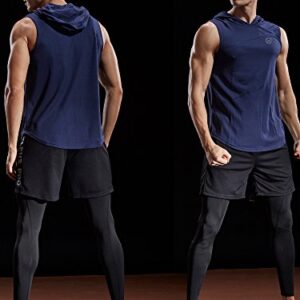 NELEUS 3 Pack Workout Athletic Gym Muscle Tank Top with Hoods,5036,Black,Grey,Navy Blue,US M,EU L