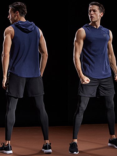 NELEUS 3 Pack Workout Athletic Gym Muscle Tank Top with Hoods,5036,Black,Grey,Navy Blue,US M,EU L