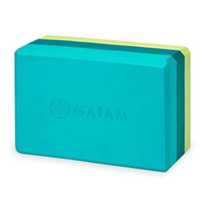 gaiam yoga block – supportive latex-free eva foam soft non-slip surface for yoga, pilates, meditation, tri-color teal tonal