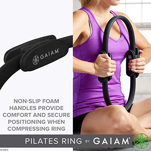 Gaiam Pilates Ring 15" Fitness Circle - Lightweight & Durable Foam Padded Handles | Flexible Resistance Exercise Equipment for Toning Arms, Thighs/Legs & Core, Black