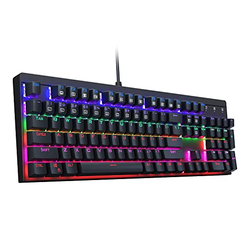 anyotherway Mechanical Gaming Keyboard LED Backlit 104 Keys, Blue Switches Keys with 6 LED Color Modes, 8 Preset Lighting Effects, USB Wired for PC Gamers