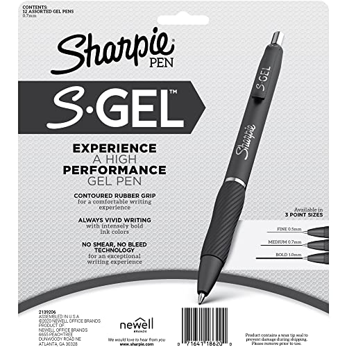 Sharpie® S-Gel Fashion Barrel Gel Pens, Medium Point, 0.7 mm, Assorted Barrel, Assorted Ink, Pack Of 12 Pens