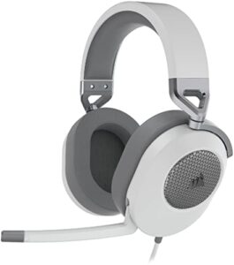 corsair hs65 surround gaming headset (leatherette memory foam ear pads, dolby audio 7.1 surround sound on pc and mac, sonarworks soundid technology, multi-platform compatibility) white