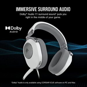 Corsair HS65 Surround Gaming Headset (Leatherette Memory Foam Ear Pads, Dolby Audio 7.1 Surround Sound On PC And Mac, SonarWorks SoundID Technology, Multi-Platform Compatibility) White