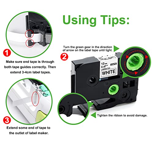 Labelife Replacement for Brother P Touch TZe Label Tape 12mm 0.47 Inch Laminated Black on White TZ Tape TZe-231 TZe231 for Brother Ptouch Label Maker PT-D200 PT-D210 PT-D220 PT-H110, 1/2 Inch, 3-Pack