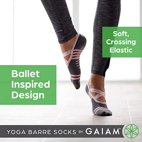 Gaiam Grippy Barre Socks for Extra Grip in Standard or Hot Yoga, Barre, Pilates, Ballet or at Home for Added Balance and Stability, Black/Grey