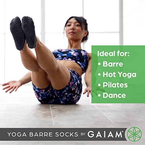 Gaiam Grippy Barre Socks for Extra Grip in Standard or Hot Yoga, Barre, Pilates, Ballet or at Home for Added Balance and Stability, Black/Grey