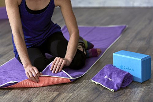 Gaiam Stay Put Yoga Towel Mat Size Yoga Mat Towel (Fits Over Standard Size Yoga Mat - 68"L x 24"W), Purple