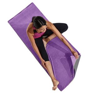 Gaiam Stay Put Yoga Towel Mat Size Yoga Mat Towel (Fits Over Standard Size Yoga Mat - 68"L x 24"W), Purple