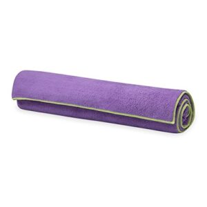 Gaiam Stay Put Yoga Towel Mat Size Yoga Mat Towel (Fits Over Standard Size Yoga Mat - 68"L x 24"W), Purple