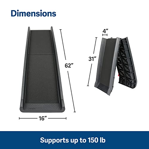 PetSafe Happy Ride Folding Dog Ramp for Cars, Trucks, & SUVs - 62 Inch Portable Pet Ramp for Large Dogs with Siderails, Non-Slip - Weighs Only 10 lb, Supports up to 150 lb, Easy Storage, Folds in Half