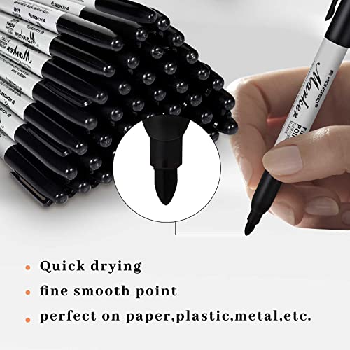 Epakh 200 Pack Permanent Markers Bulk Black Permanent Marker Set Fine Point Marker Pens Waterproof Markers Smear Proof Pens Works on Plastic, Wood, Stone, Metal and Glass(Black)