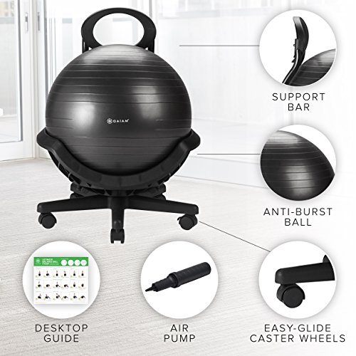 Gaiam Ultimate Balance Ball Chair - Premium Exercise Stability Yoga Ball Ergonomic Chair for Home and Office Desk with Reinforced Base, Air Pump, Exercise Guide, Black