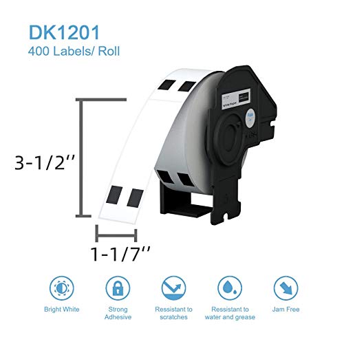 Labelebal Compatible 1-1/7" x 3-1/2"(29mm x 89mm) Direct Thermal Labels Replacement for DK-1201 Shipping Mailing Postage Address Compatible for Brother QL Printer (12 Rolls + 1 Frame, 400 Labels/Roll)