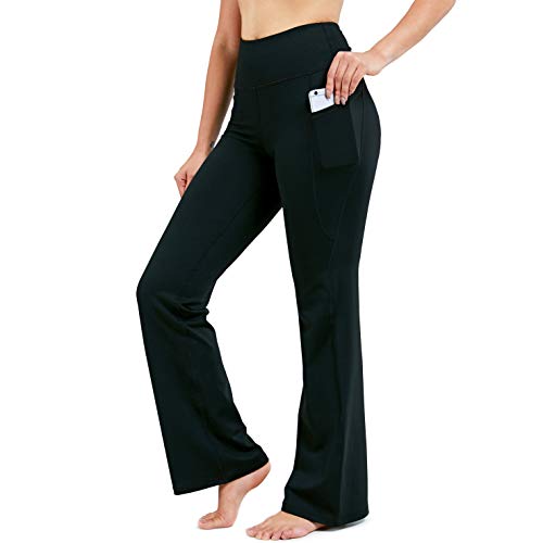 28"/30"/32"/34" Inseam Women's Bootcut Yoga Pants Long Bootleg High-Waisted Flare Pants with Pockets BlackFlare_30_Medium Black