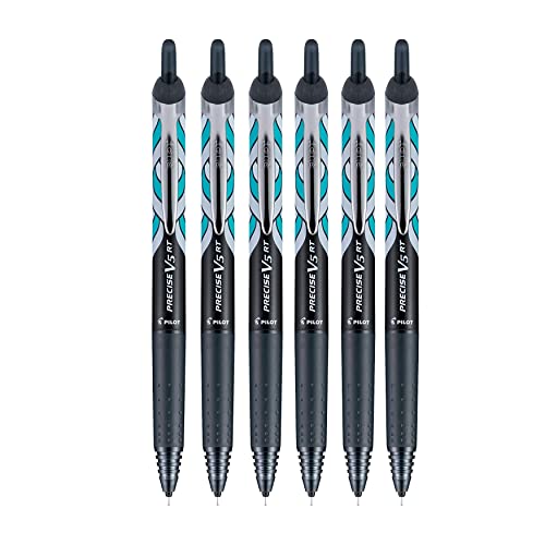 PILOT Precise V5 RT Deco Collection Refillable & Retractable Liquid Ink Rolling Ball Pens, Extra Fine Point (0.5mm) Black Ink, 6 Pack