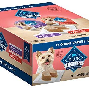 Blue Buffalo Delights Natural Adult Small Breed Wet Dog Food Cups, Pate Style, Filet Mignon and Porterhouse 3.5-oz (12 Pack- 6 of Each Flavor)