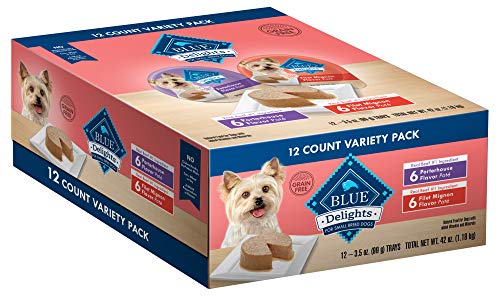 Blue Buffalo Delights Natural Adult Small Breed Wet Dog Food Cups, Pate Style, Filet Mignon and Porterhouse 3.5-oz (12 Pack- 6 of Each Flavor)