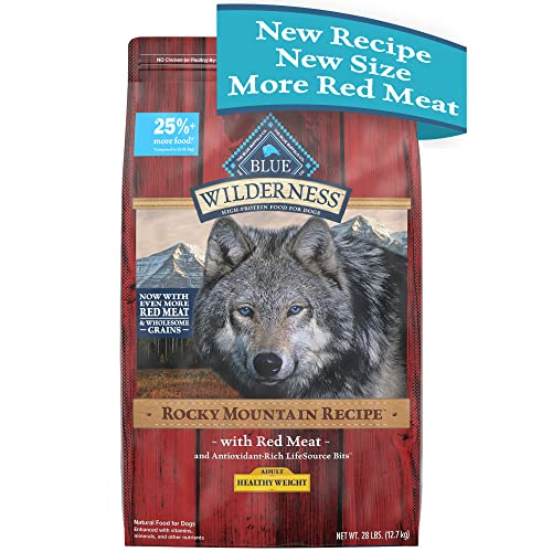 Blue Buffalo Wilderness Rocky Mountain Recipe High Protein Healthy Weight Natural Adult Dry Dog Food, Red Meat with Grain 28 lb Bag