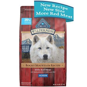 blue buffalo wilderness rocky mountain recipe high protein, natural senior dry dog food, red meat with grain 28 lb bag