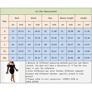 Uni Clau Women Sexy Mesh Sheer Puff Long Sleeve Mini Dress Bodycon Deep V Neck Patchwork Party Clubwear Dress Black 2XL