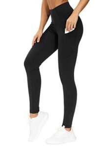 the gym people thick high waist yoga pants with pockets, tummy control workout running yoga leggings for women (large, black  )