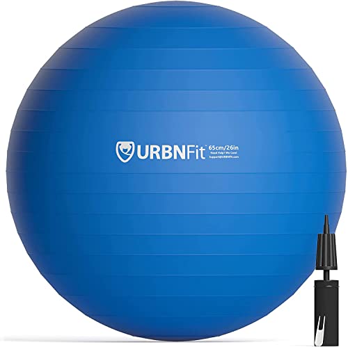 URBNFit Exercise Ball - Yoga Ball for Workout, Pilates, Pregnancy, Stability - Swiss Balance Ball w/Pump - Fitness Ball Chair for Office, Home Gym, Labor- Blue, 26 in