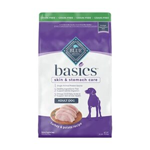 blue buffalo basics skin & stomach care, grain free natural adult dry dog food, turkey & potato 24-lb