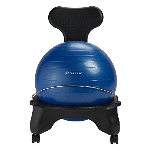 Gaiam Classic Balance Ball Chair – Exercise Stability Yoga Ball Premium Ergonomic Chair for Home and Office Desk with Air Pump, Exercise Guide and Satisfaction Guarantee, Blue