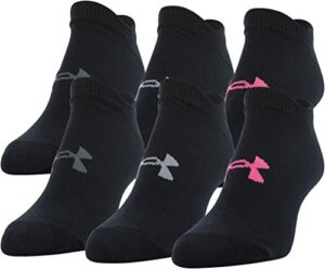 under armour women’s essential 2.0 lightweight no show socks, 6-pairs , black/cerise assorted , medium