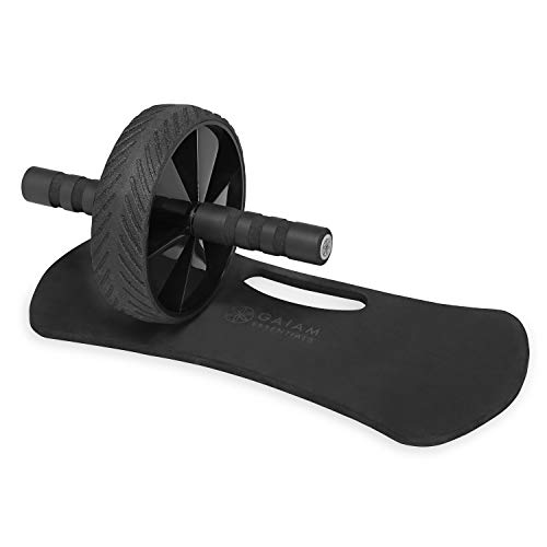 Gaiam Essentials Ab Roller Wheel + Knee Pad, Abs Exercise Equipment Trainer with Comfort Grip Handles & Large Non Skid Wheel, Black