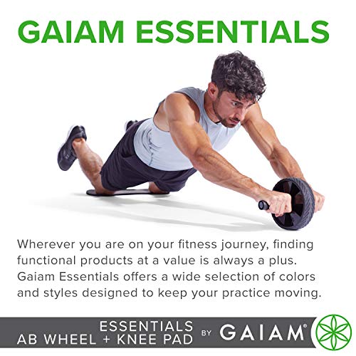 Gaiam Essentials Ab Roller Wheel + Knee Pad, Abs Exercise Equipment Trainer with Comfort Grip Handles & Large Non Skid Wheel, Black