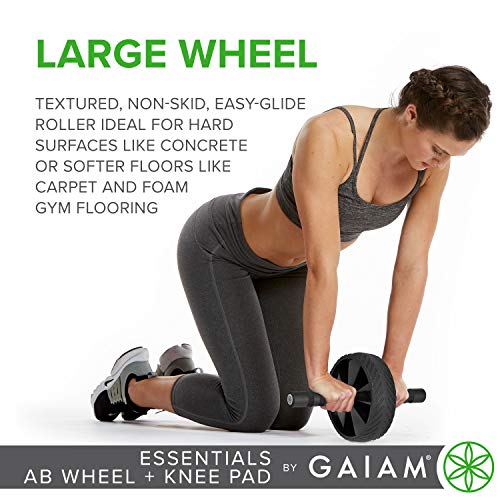 Gaiam Essentials Ab Roller Wheel + Knee Pad, Abs Exercise Equipment Trainer with Comfort Grip Handles & Large Non Skid Wheel, Black