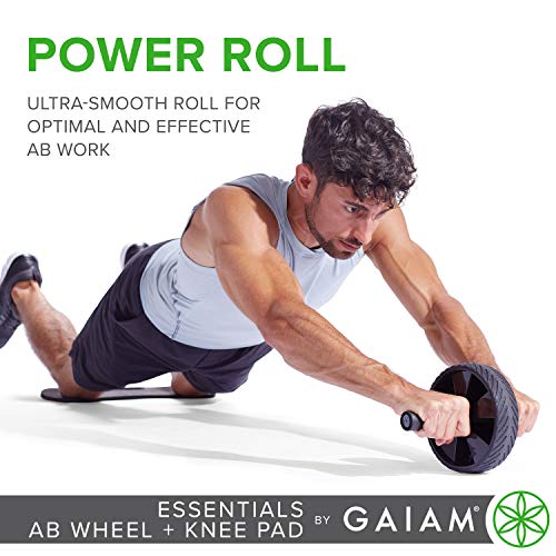 Gaiam Essentials Ab Roller Wheel + Knee Pad, Abs Exercise Equipment Trainer with Comfort Grip Handles & Large Non Skid Wheel, Black