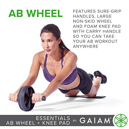 Gaiam Essentials Ab Roller Wheel + Knee Pad, Abs Exercise Equipment Trainer with Comfort Grip Handles & Large Non Skid Wheel, Black