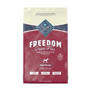 blue buffalo freedom grain free natural adult dry dog food, beef 24-lb