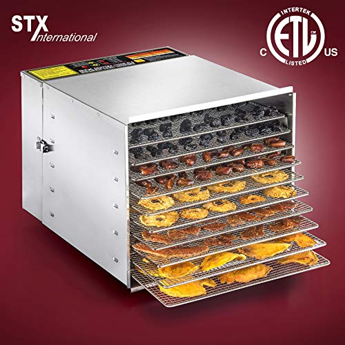 STX International STX-DEH-1200W-XLS Dehydra Commercial Grade Stainless Steel Digital Food Dehydrator - 10 Trays - 1200 Watts - 165 Degree Fahrenheit - Jerky Safe with 15 Hour Timer