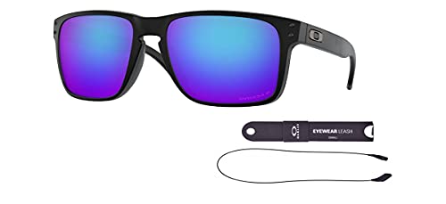 Oakley OO9417 Holbrook XL t 941721 59MM Matte Black/Prim Saphire Iridium Polarized Square Sunglasses for Men + BUNDLE Accessory Leash Kit + BUNDLE with Designer iWear Complimentary Care Kit