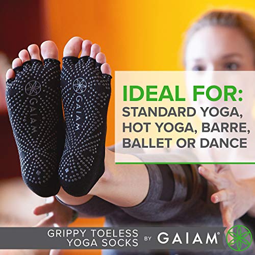 Gaiam Yoga Socks - Toeless Grippy Non Slip Sticky Grip Accessories for Women & Men - Hot Yoga, Barre, Pilates, Ballet, Dance, Home - Black/Grey 2-Pack