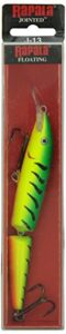 rapala jointed lure, size 13, 5 1/4″ length, 4′-14′ depth, 2 number 2 treble hooks, fire tiger, per 1, firetiger, j13ft