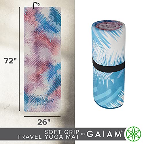 Gaiam Soft-Grip Yoga Mat 2-in-1 Travel Exercise Mat Ideal for Hot Yoga - Rubber Mat with Microfiber Towel Surface - On The Go Fitness Mat with Strap - Durable and Non Slip (72" L x 26" W x 2mm Thick)