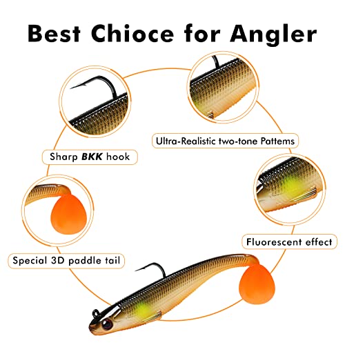 TRUSCEND Fishing Lures for Bass Trout Jighead Lures Paddle Tail Swimbaits Soft Fishing Baits Freshwater Saltwater Jigging Bass Fishing Gear for Men