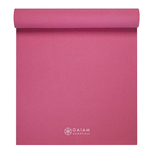 Gaiam Essentials Premium Yoga Mat with Yoga Mat Carrier Sling, Pink, 72 InchL x 24 InchW x 1/4 Inch Thick